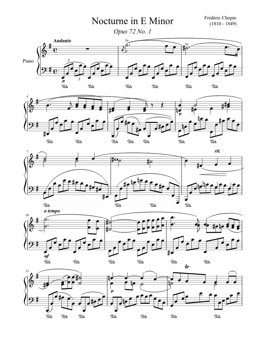 Nocturne Op.72 No.1 in E Minor Sheet music for Piano (Solo) | Musescore.com