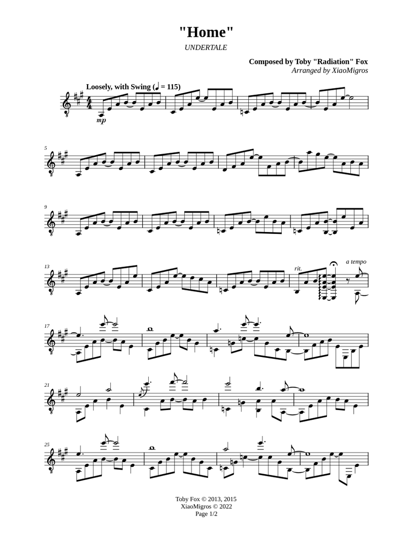 Home - UNDERTALE Sheet music for Guitar (Solo) | Musescore.com