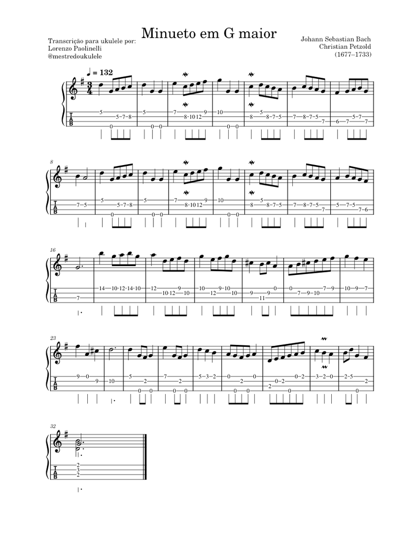 Minuet in G major, BWV Anh.114 – Johann Sebastian Bach Sheet music for ...