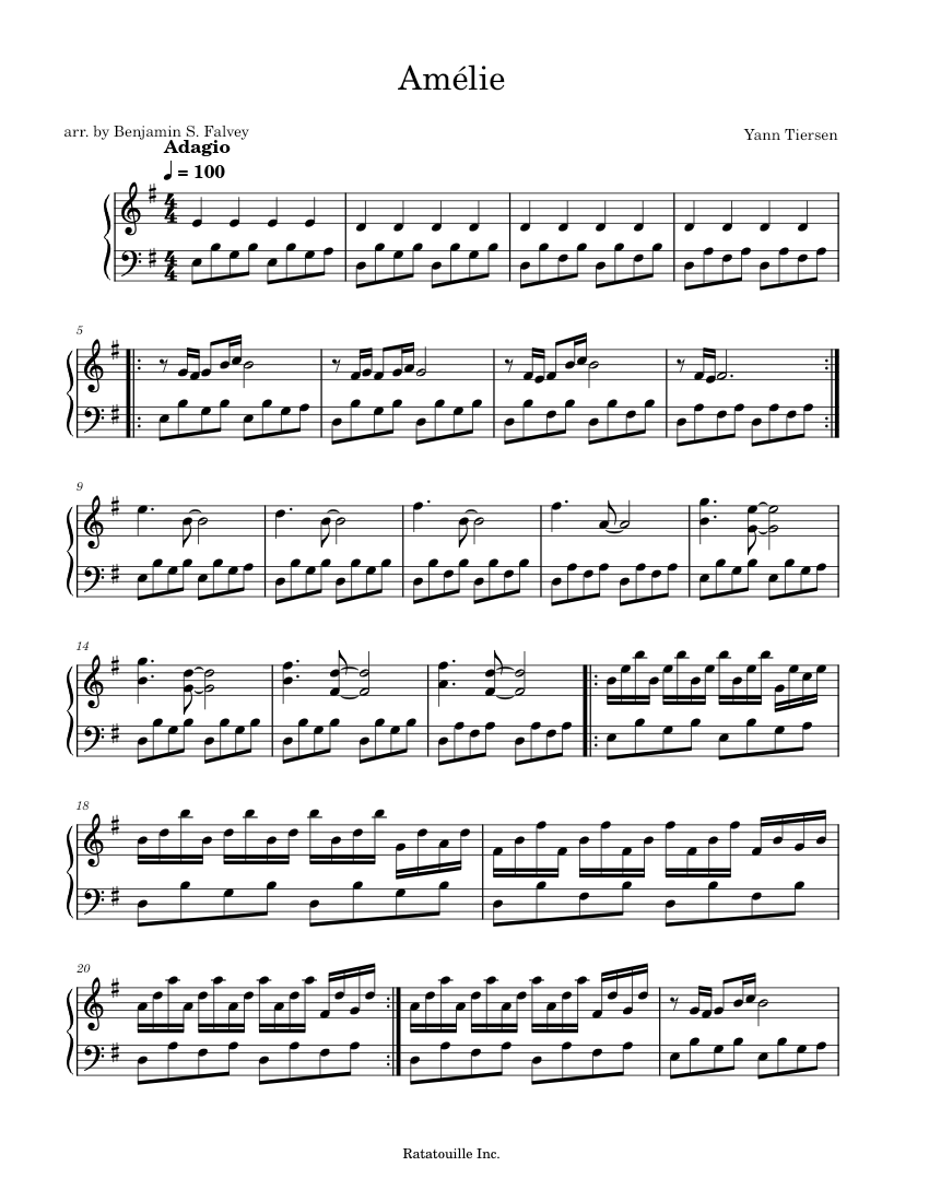 Amelie Piano Sheet Music