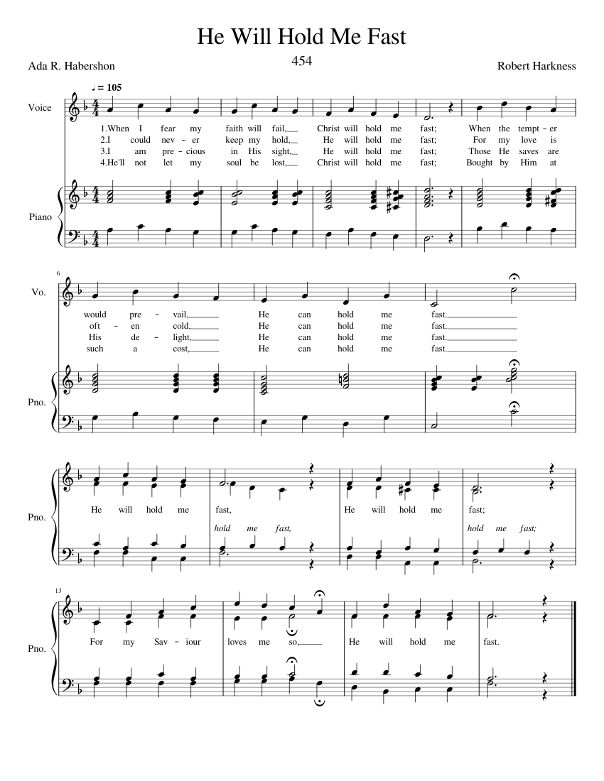 454 He Will Hold Me Fast Sheet Music for Piano, Vocals (SATB ...