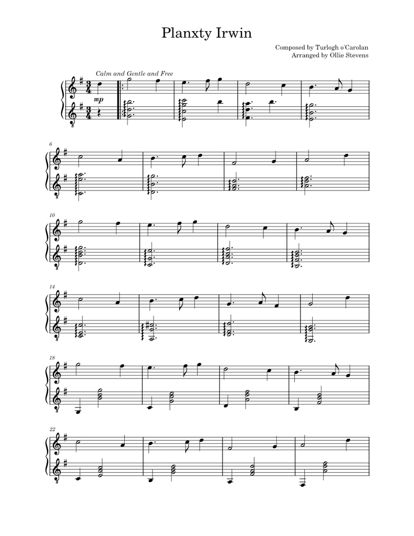 PLANXTY IRWIN – Turlough Carolan Sheet Music for Harp (Solo ...