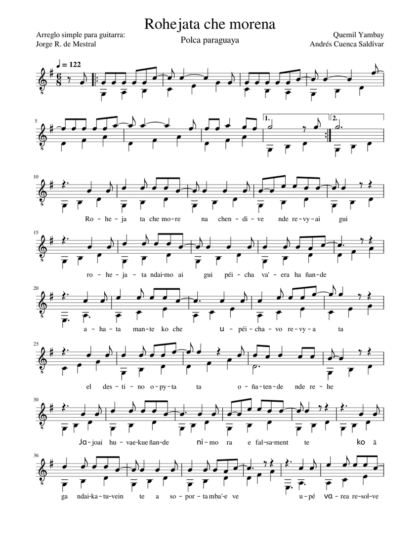 Rohejáta che morena Sheet Music for Guitar (Solo) | MuseScore.com