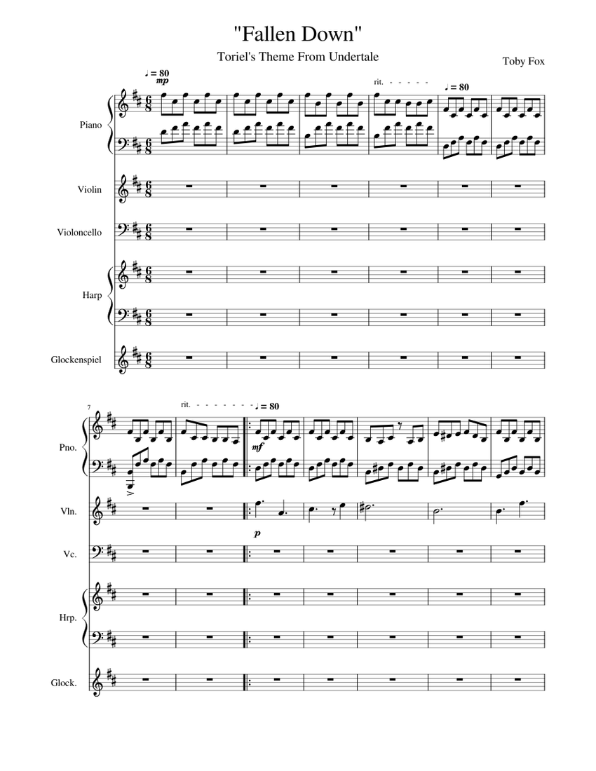 Undertale - Fallen Down Sheet music for Piano, Glockenspiel, Violin ...