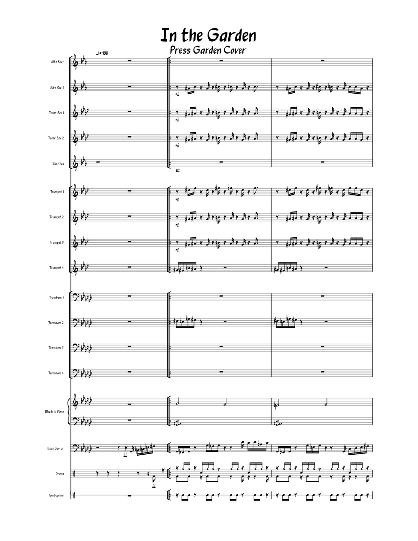 In the Garden Sheet music for Piano, Trombone, Tambourine, Saxophone ...