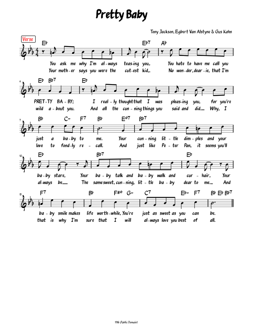 Pretty Baby (Lead sheet with lyrics and verse ) Sheet Music with Chords ...