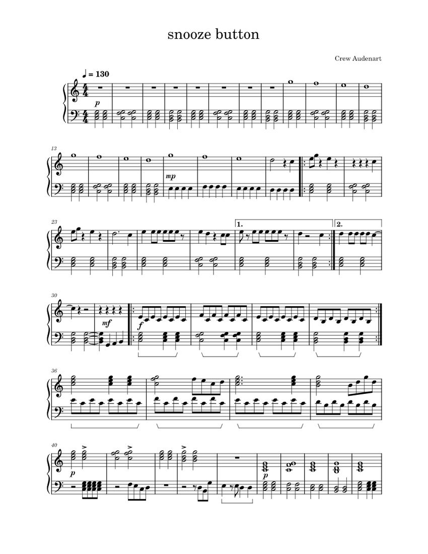 snooze button Sheet music for Piano (Solo) | Musescore.com