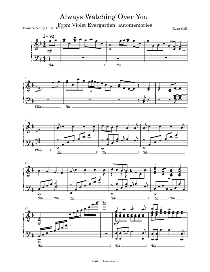 Always Watching Over You Sheet Music for Piano (Solo) | MuseScore.com