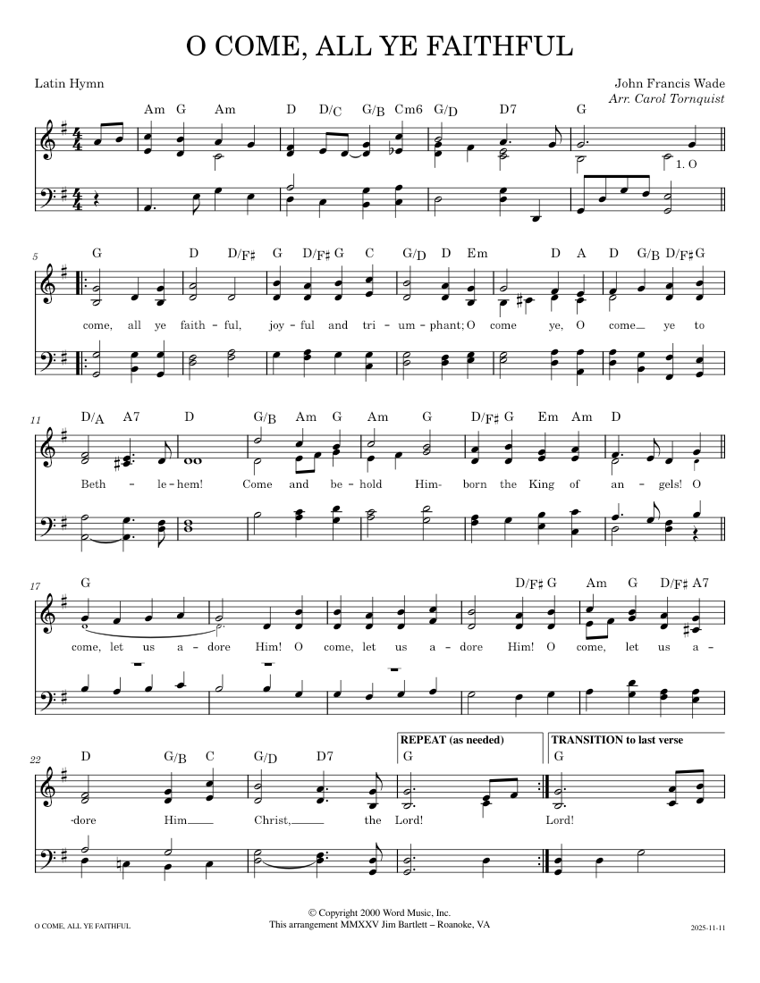 O Come, All Ye Faithful Sheet Music with Chords for Piano (Solo ...