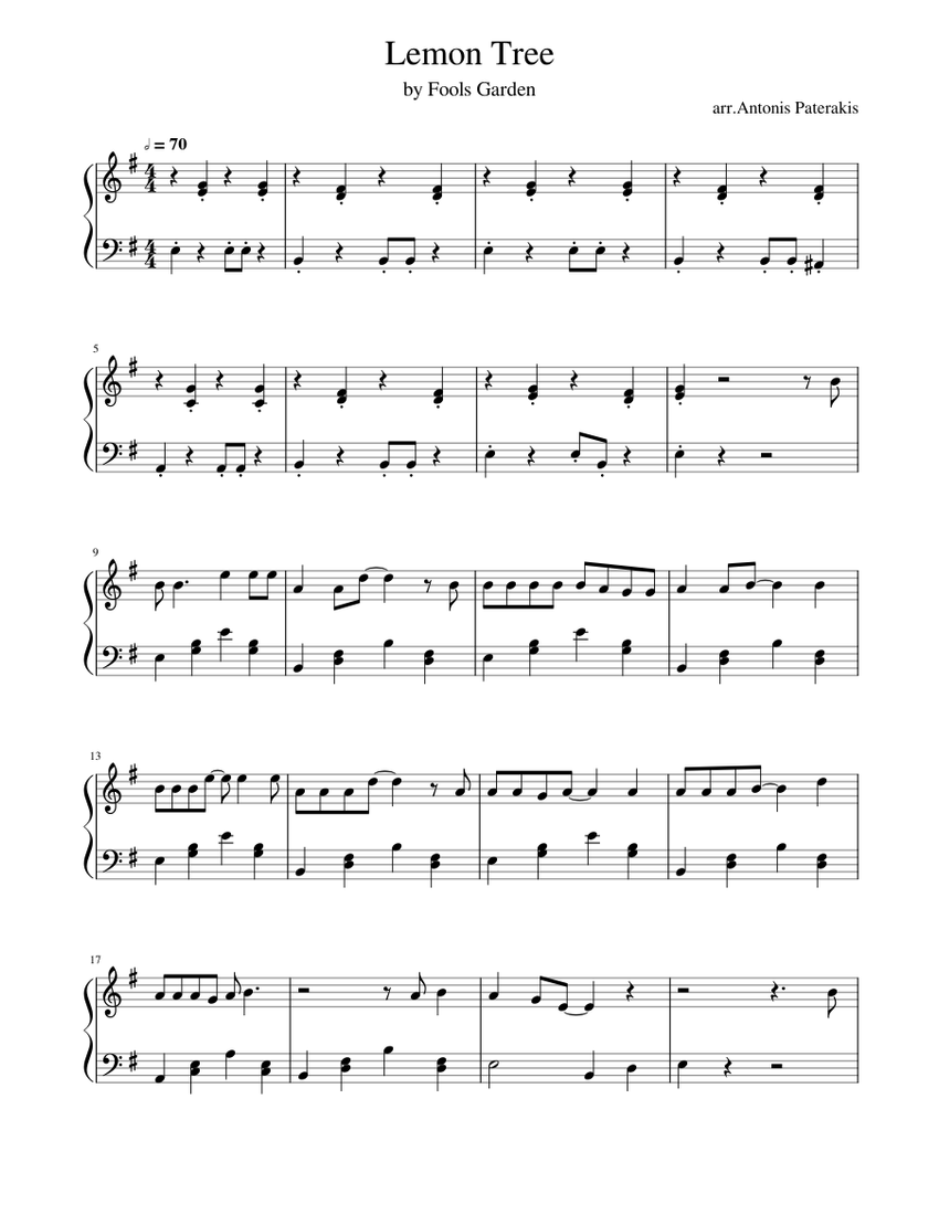 Lemon Tree Sheet music for Piano (Solo) Easy | Musescore.com