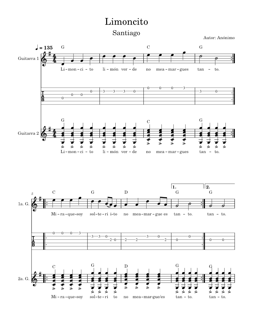 Limoncito – Anonymous Sheet music for Guitar (Solo) | Musescore.com