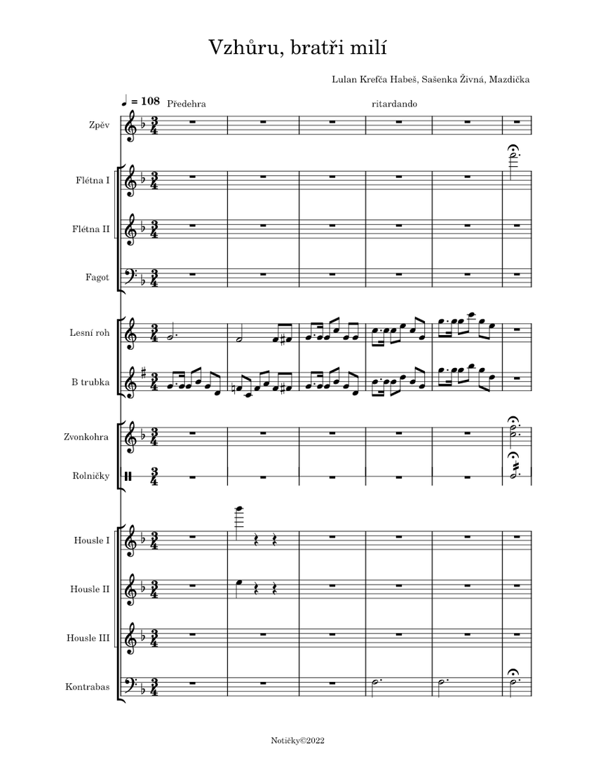 Vzhuru_bratri_5.8. Sheet music for Vocals, Flute, Bassoon, Trumpet in b ...
