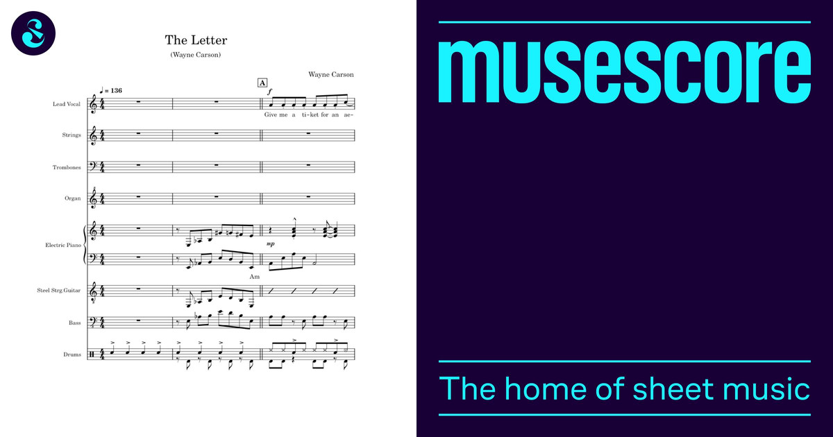 The Letter - Wayne Carson Thompson Sheet Music for Piano, Trombone ...