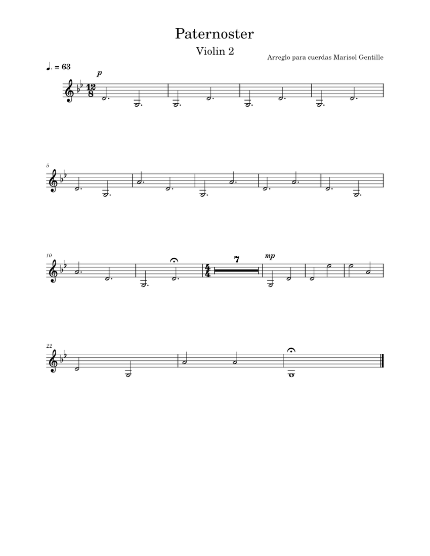 Paternoster violin 2 Sheet music for Piano (String Ensemble) Easy ...