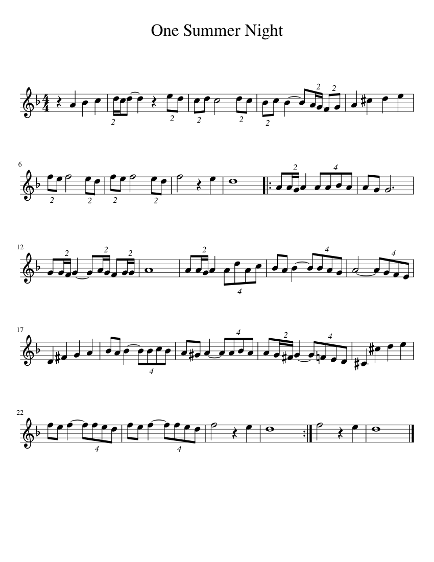 One summer night Sheet Music for Piano (Solo) easy | MuseScore.com