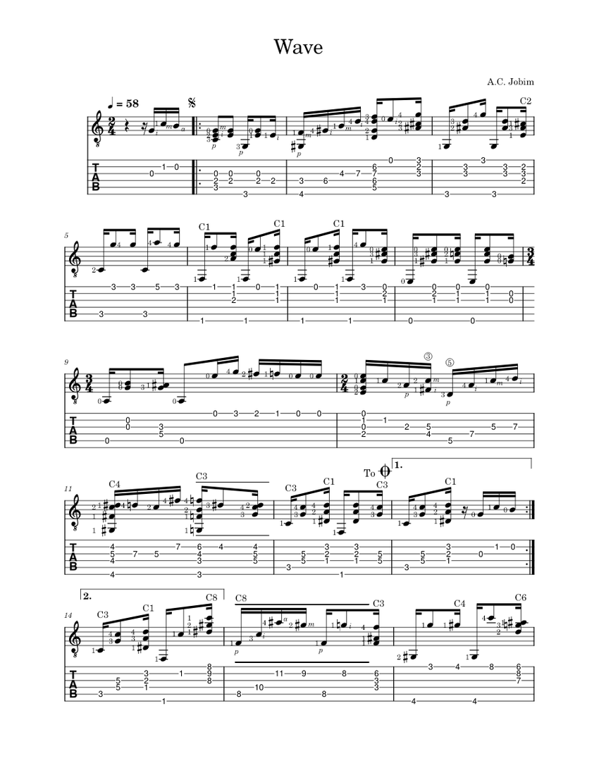 Wave – Antônio Carlos Jobim Wave Sheet Music and Tab for Guitar (Solo ...