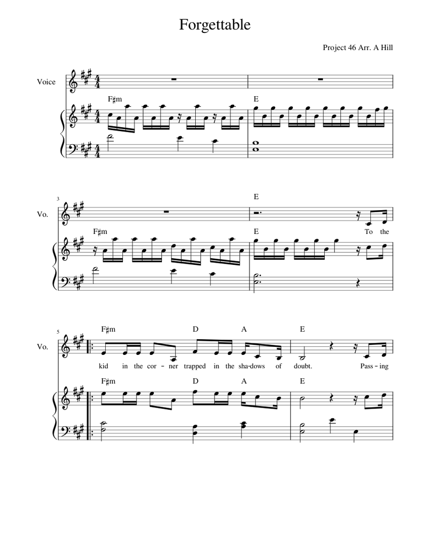 Forgettable Project 46 Sheet Music with Chords for Piano, Vocals (Piano ...