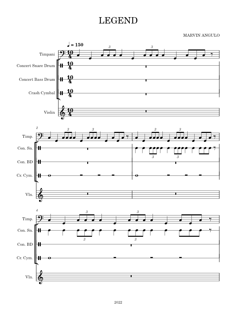 LEGEND by MARVIN ANGULO Sheet music for Timpani, Snare drum, Crash ...