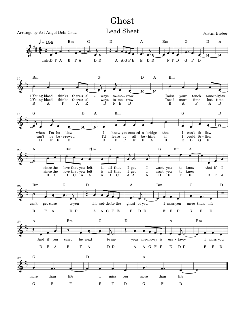 Ghost – Justin Bieber Ghost Sheet Music with Chords for Piano (Solo ...