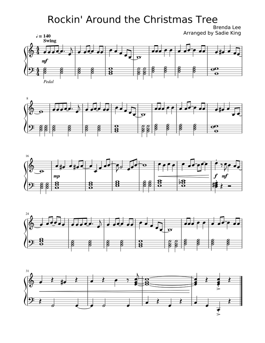 Rockin' Around the Christmas Tree - Easy Piano Sheet Music for Piano ...