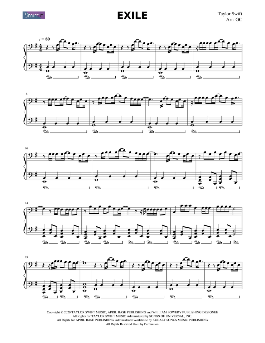 exile (feat. Bon Iver) - Taylor Swift Sheet Music for Piano (Solo ...