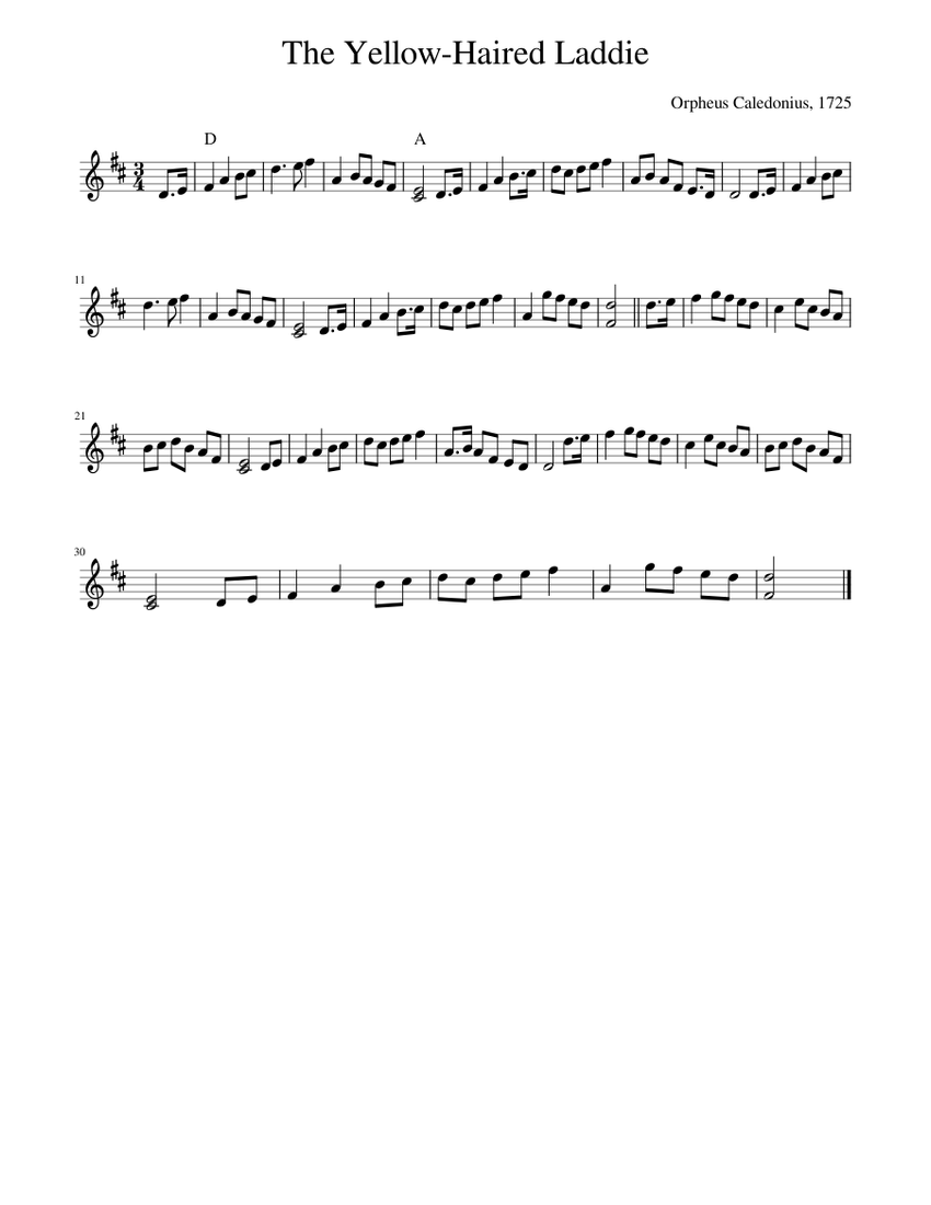 Orpheus Caledonius - The Yellow-Haired Laddie Sheet music for Piano ...