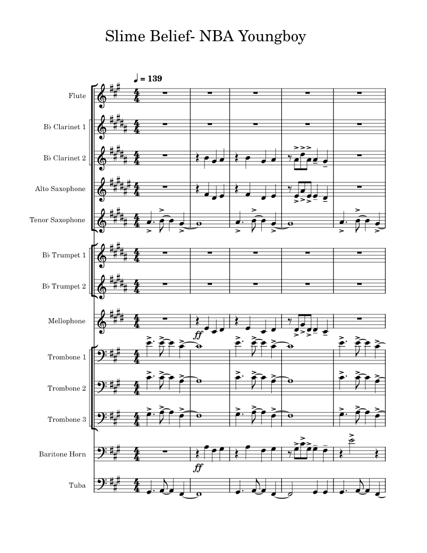 Slime Belief- NBA Youngboy Sheet Music for Trombone, Tuba, Mellophone ...