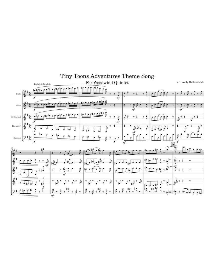 Tiny toon adventures theme – Misc Cartoons Tiny Toons Adventures Theme – Bruce Broughton Sheet ...