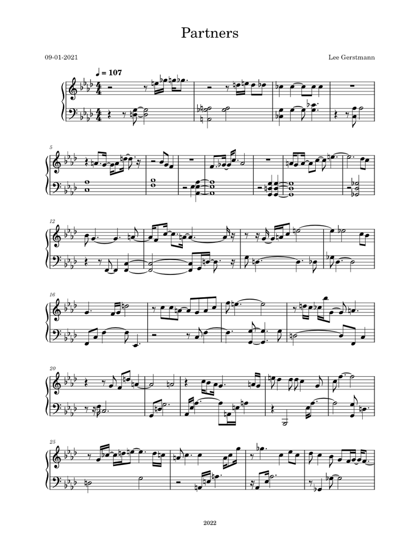 Partners Sheet Music for Piano (Solo) Easy | MuseScore.com