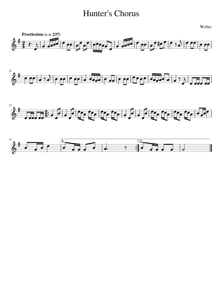 Hunter's Chorus Sheet Music for Violin (Solo) | MuseScore.com