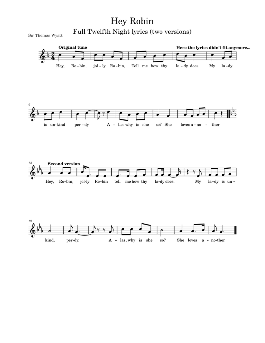 Hey Robin, Jolly Robin (partially) – Sir Thomas Wyatt (and Ella Larson ...