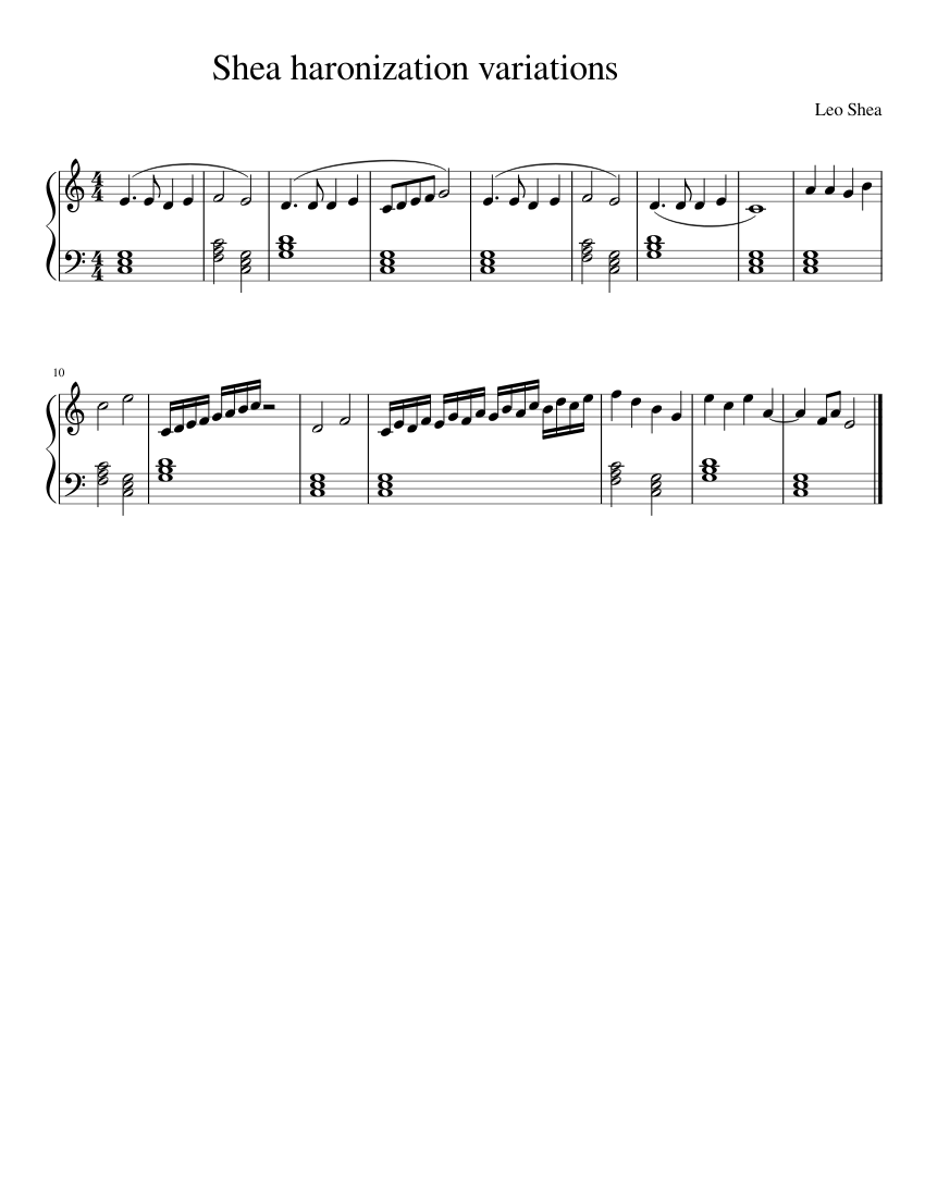 Shea haronization variations Sheet music for Piano (Solo) Easy ...
