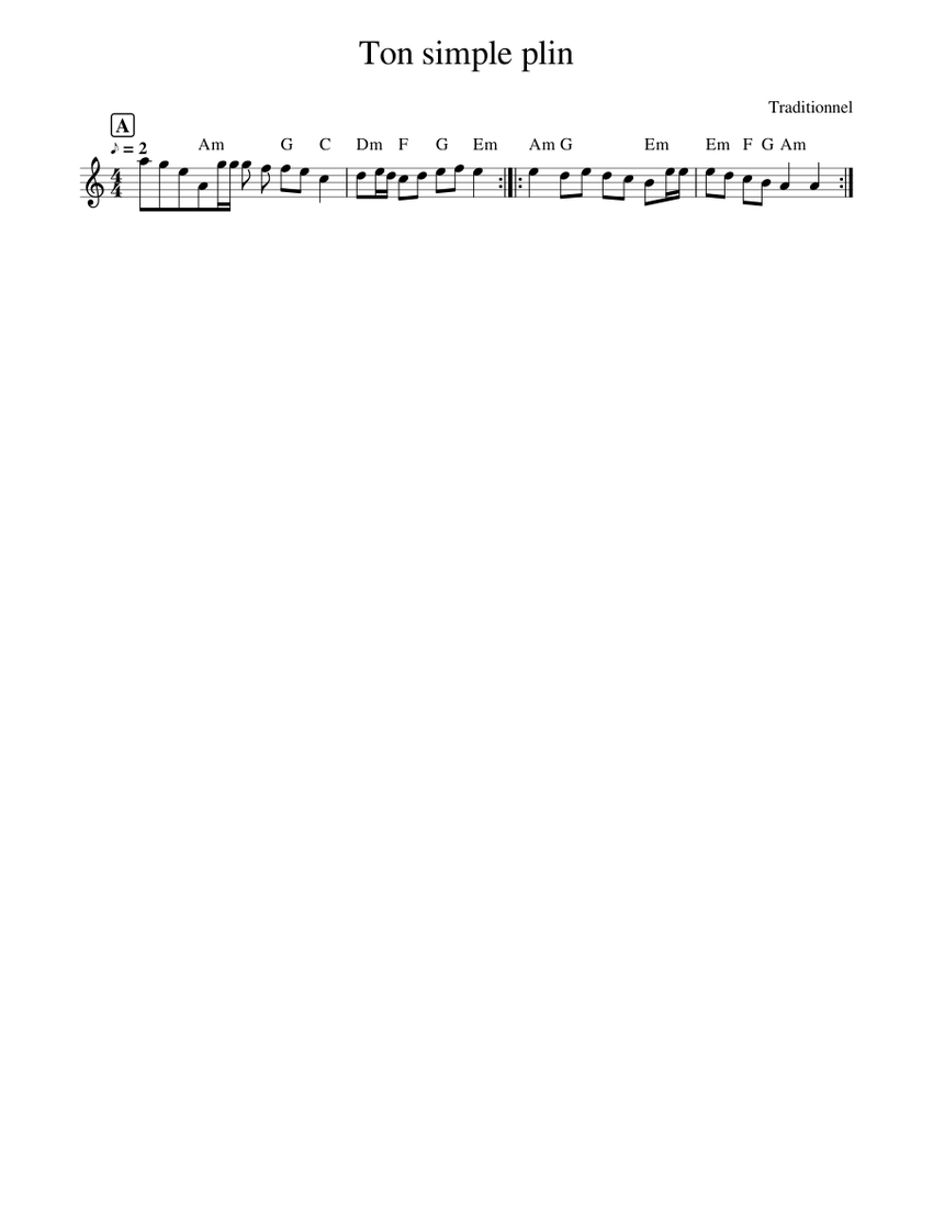 Traditional music - Ton simple plin Sheet music for Piano (Solo ...