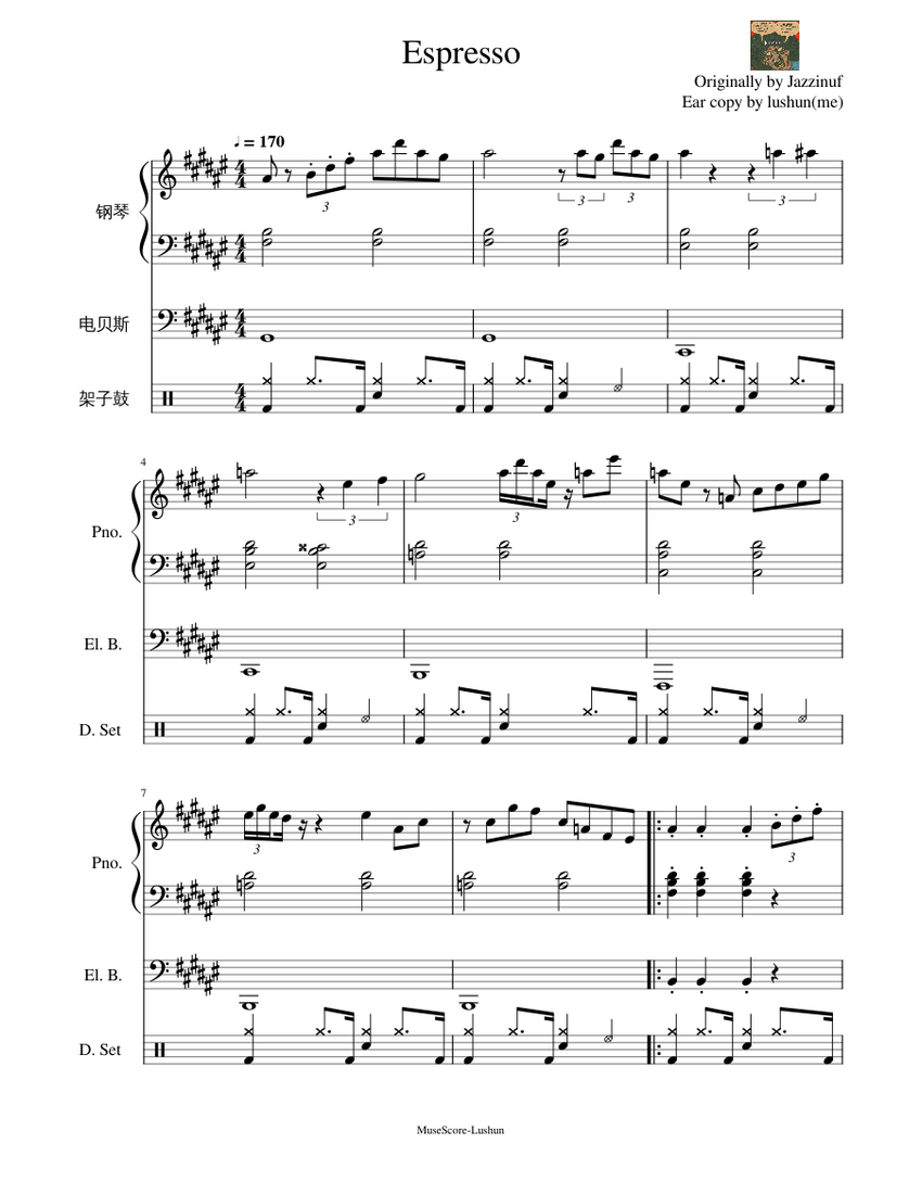 Espresso Sheet music for Piano, Bass guitar, Drum group (Mixed Trio ...