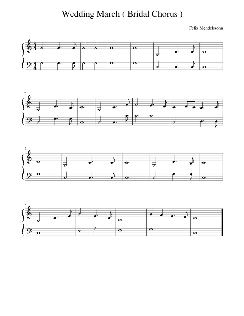 Wedding March – Felix Mendelssohn Sheet Music for Piano (Solo) easy ...