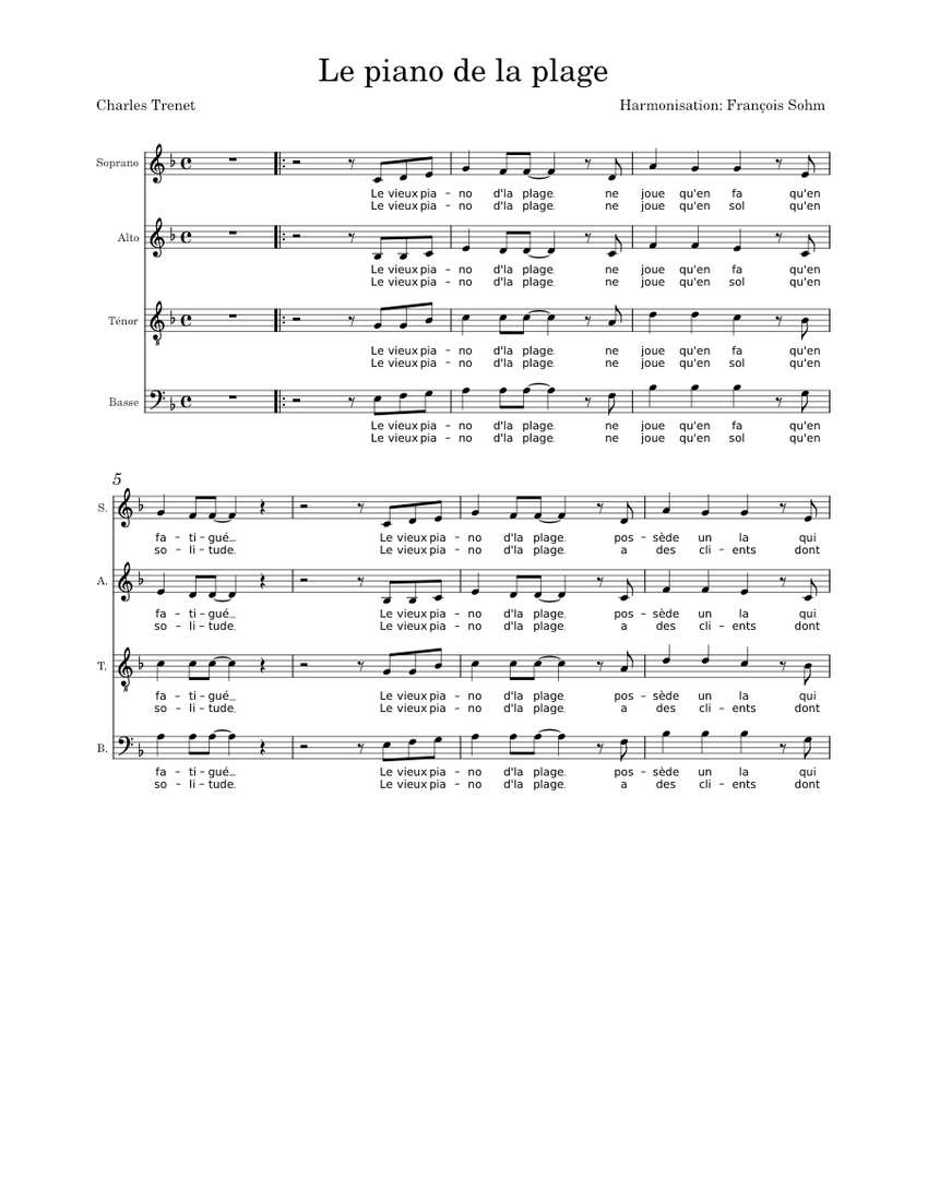 Le piano de la plage – Charles Trenet Sheet Music for Soprano, Alto ...