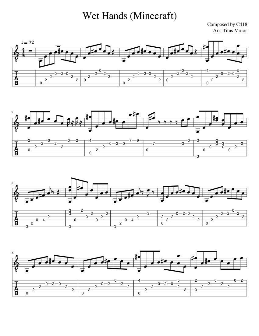 Wet Hands (Minecraft) Sheet Music and Tab for Guitar (Solo) | MuseScore.com