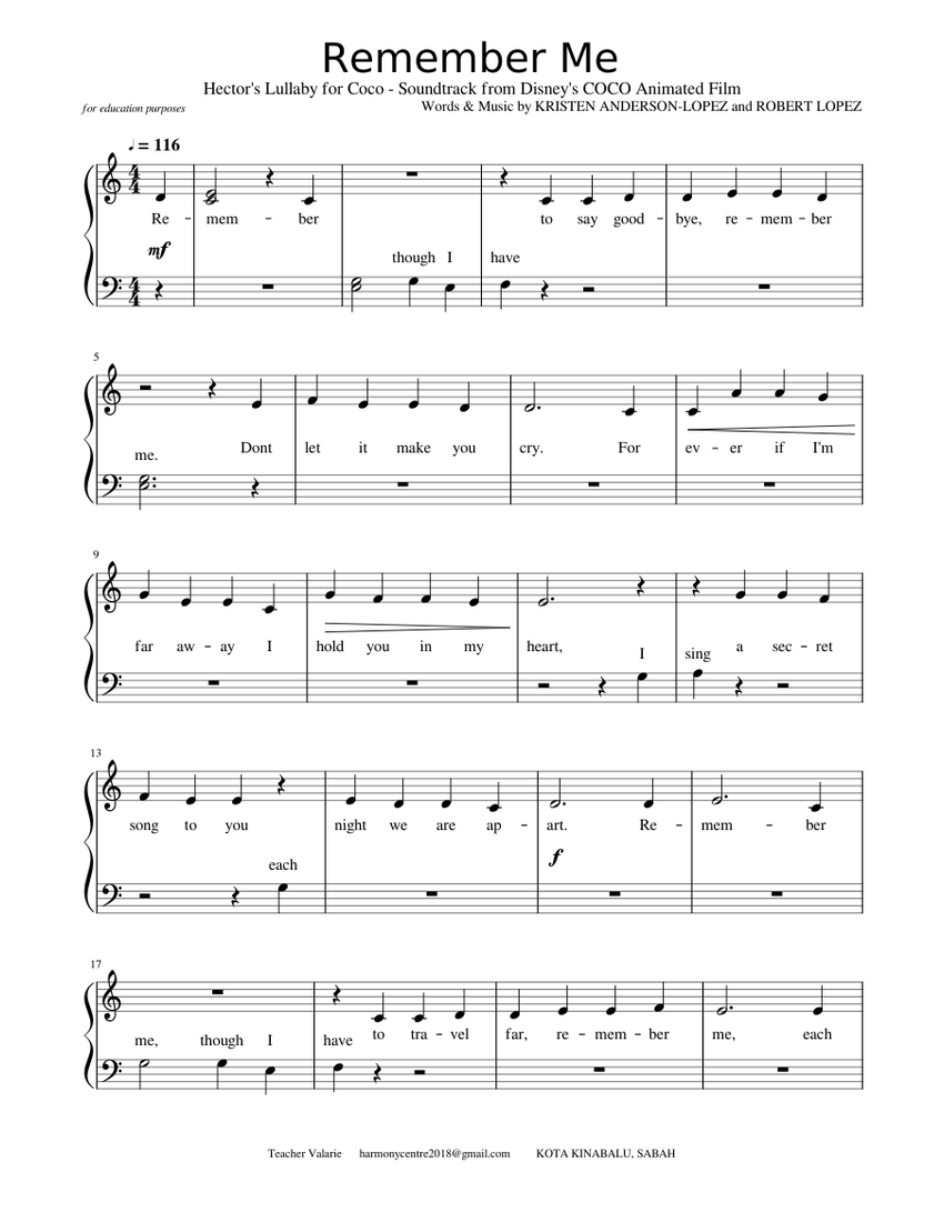 Remember_Me Sheet music for Piano (Solo) Easy | Musescore.com