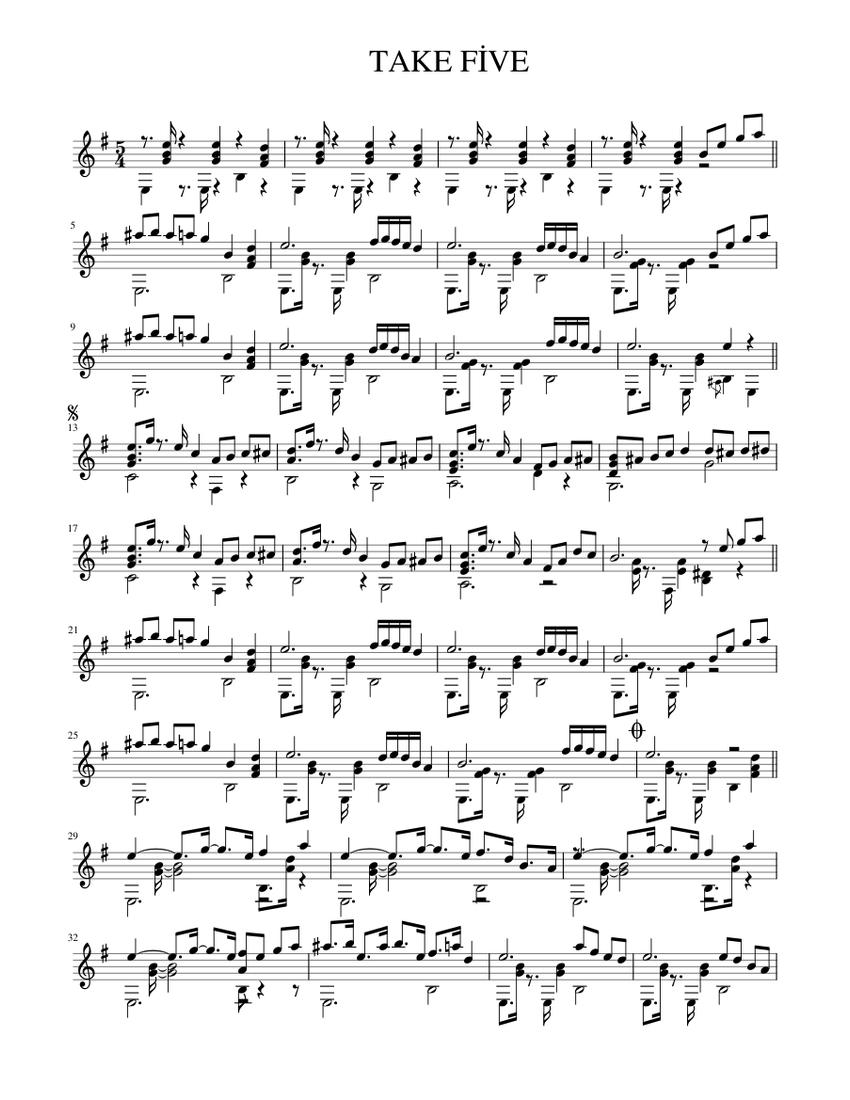 Take Five Sheet music for Piano (Solo) Easy | Musescore.com
