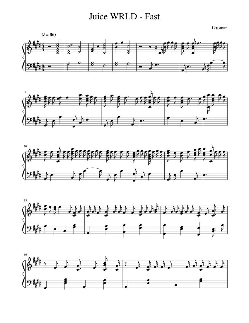 Juice Wrld Fast Sheet Music For Piano Solo
