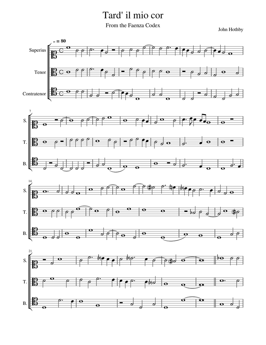 Tard' il mio cor Sheet music for Soprano, Tenor, Bass voice (SATB ...