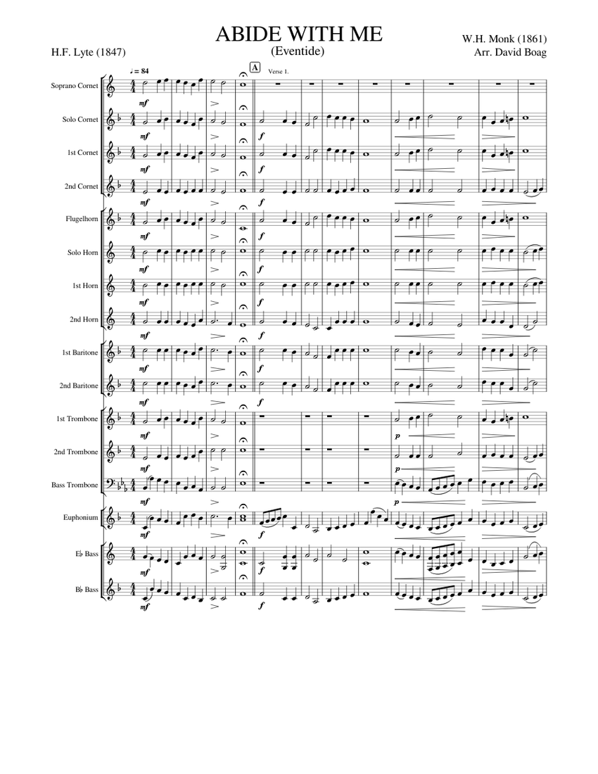 ABIDE WITH ME - BRASS BAND Sheet Music for Trombone, Cornet, Euphonium ...