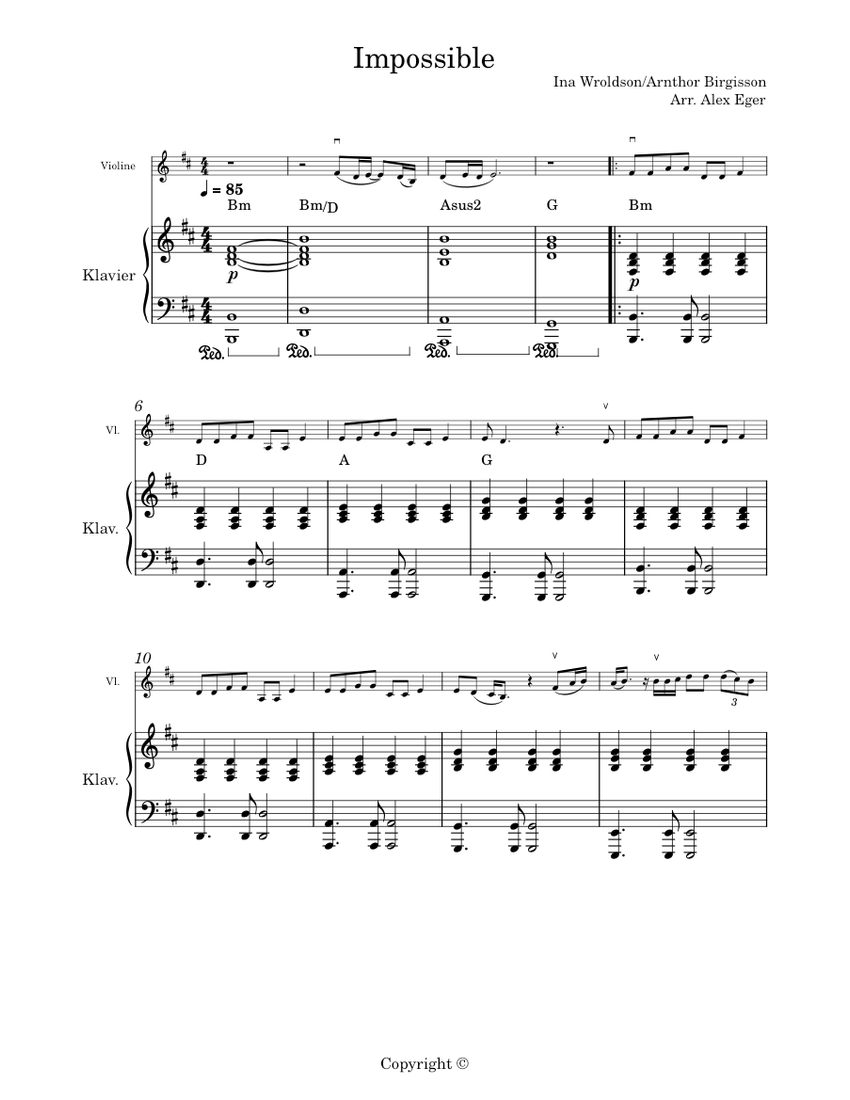 Impossible Sheet Music with Chords for Piano, Violin (Mixed Duet ...