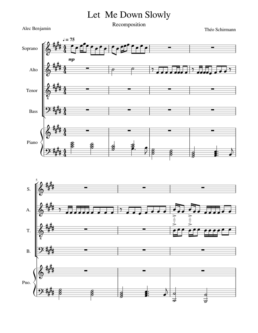 Let Me Down Slowly Sheet Music for Piano, Soprano, Alto, Tenor & more ...