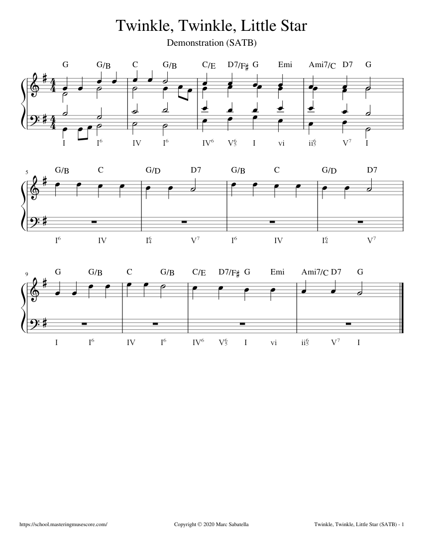 Demonstration: Twinkle, Twinkle, Little Star (SATB) Sheet Music with ...