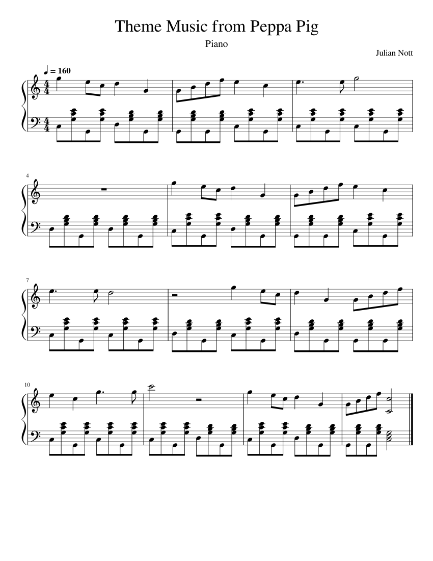 Theme Music from Peppa Pig - Julian Nott Sheet Music for Piano (Solo ...