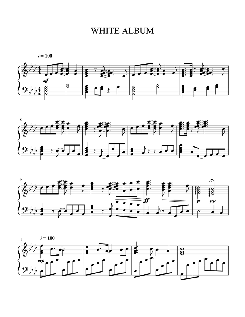 WHITE ALBUM Sheet Music for Piano (Solo) | MuseScore.com