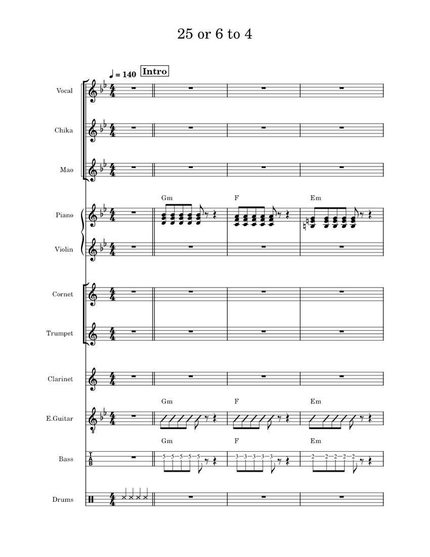 25 or 6 to 4 – Chicago Sheet Music and Tab with Chords for Piano, Cornet, Vocals, Clarinet in b ...