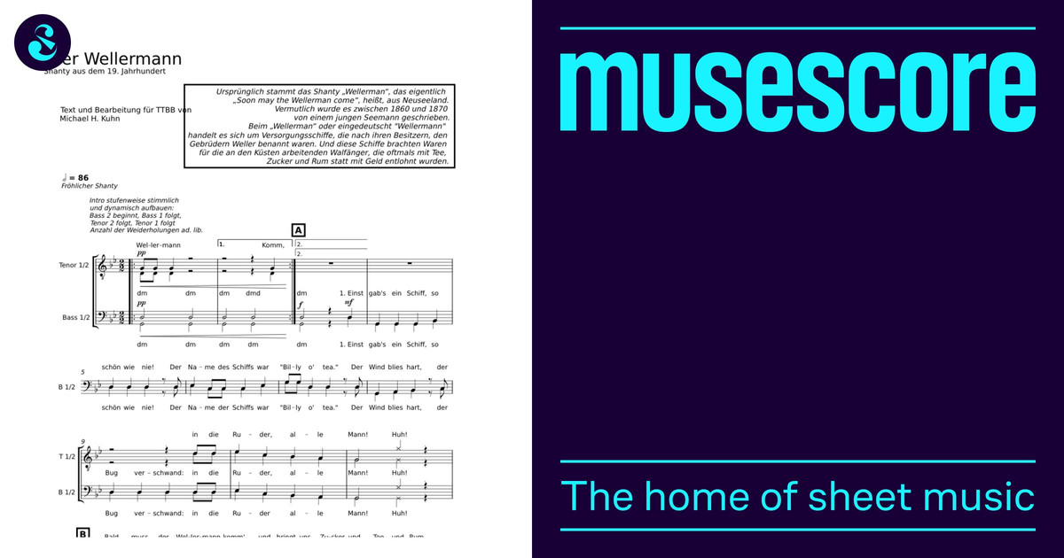 Der Wellermann Sheet music for Piano, Bass guitar (Men’s Choir ...