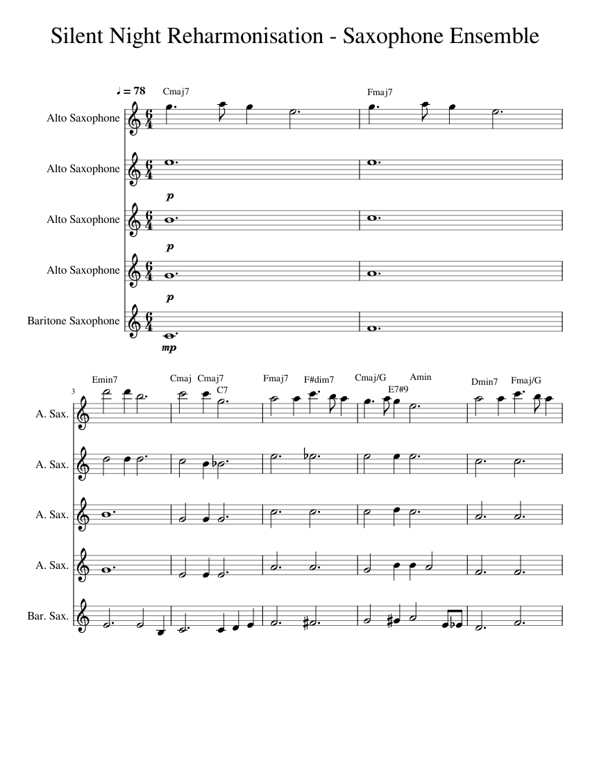 Silent Night Reharmonisation - Saxophone Ensemble Sheet music for ...